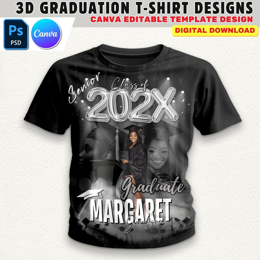 Graduation 3D Shirt Design, Black Themed T-shirt Design Template, 32x27 ...