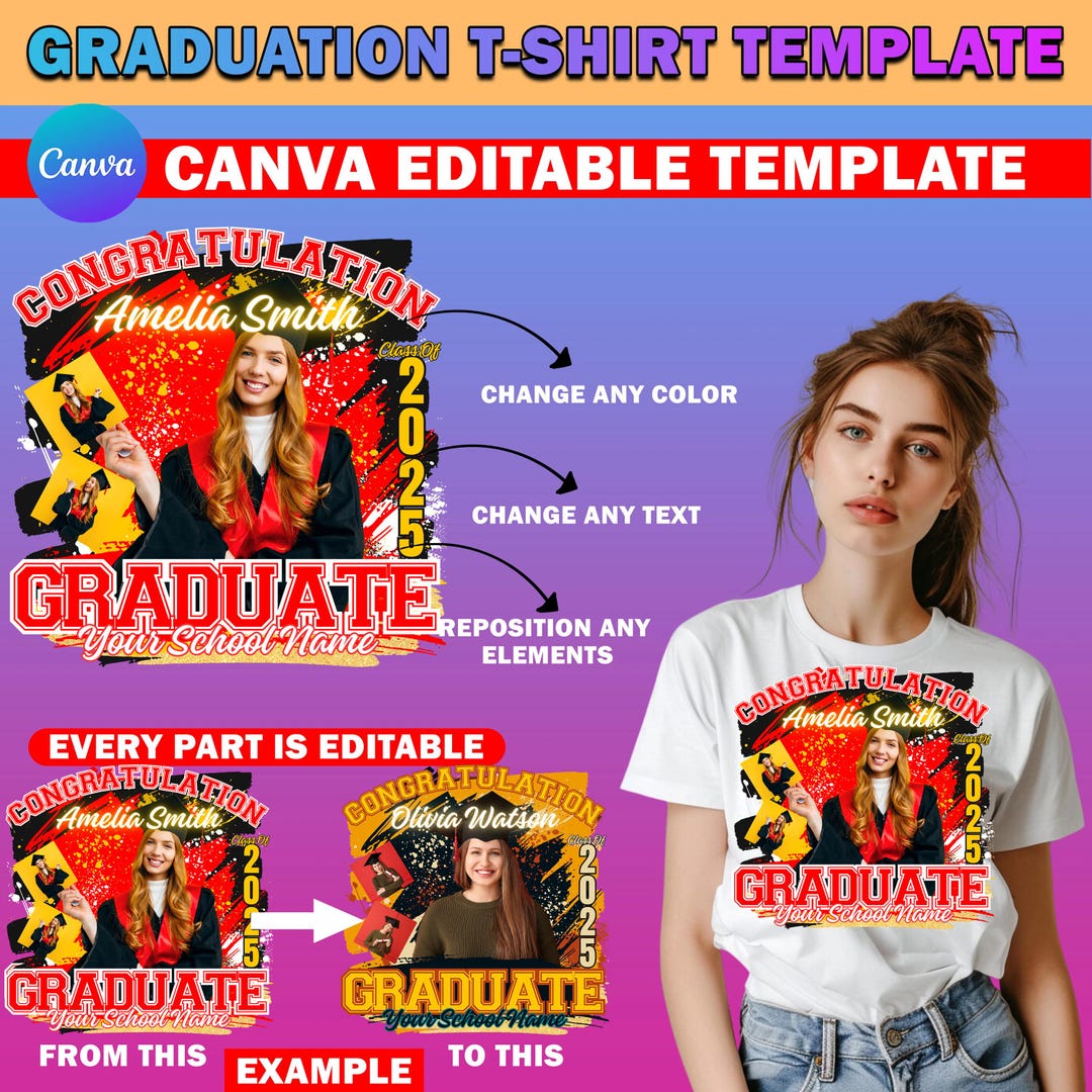 Graduation T-shirt Design Template, Editable Canva Grad Season T Shirt ...