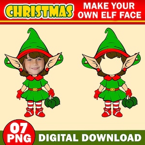 Christmas Add Your Own Photo Face, DIY Elf Yourself PNG Bundle, Elf ...