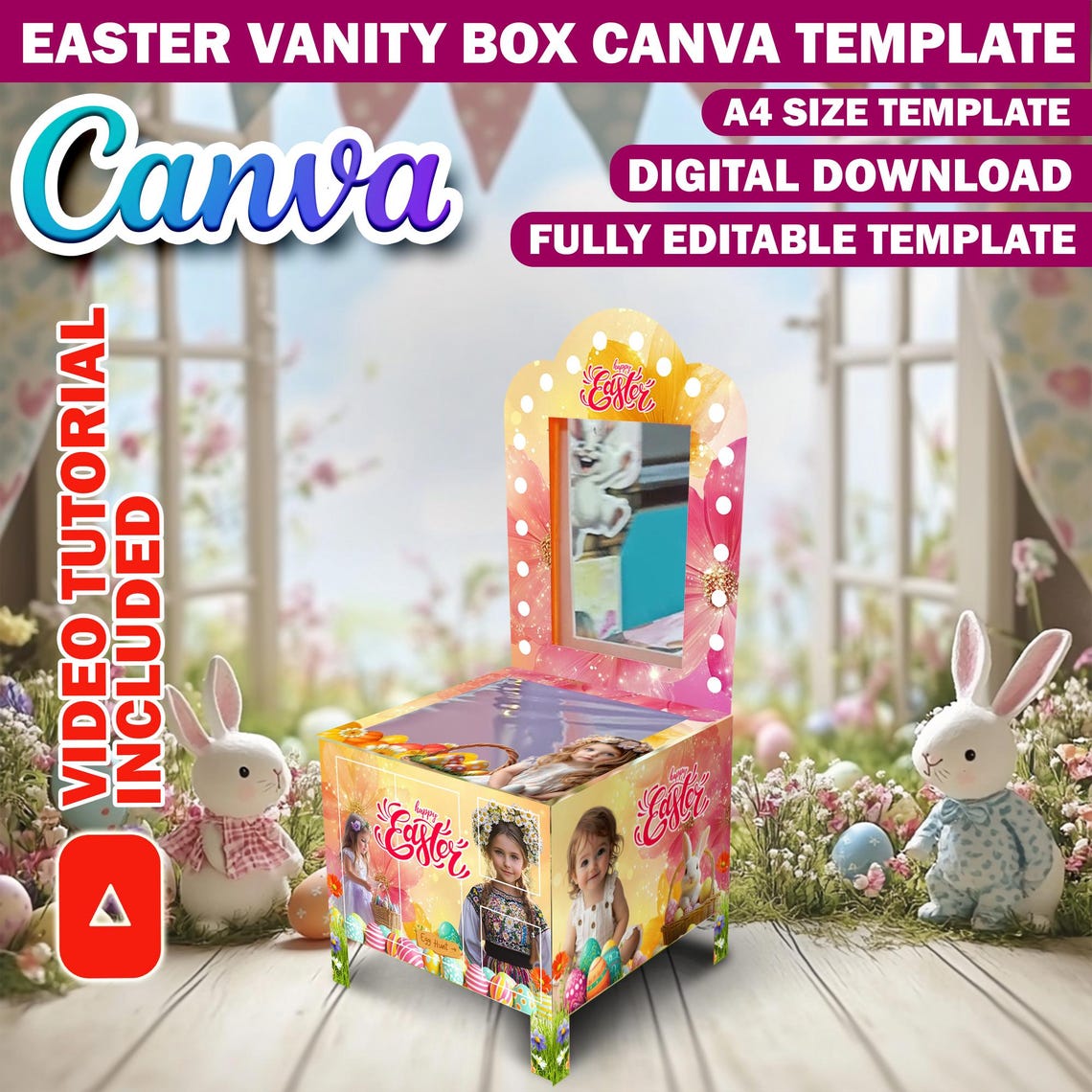 Easter Vanity Gift Box Canva Design Template, Foam Board Easter Basket ...