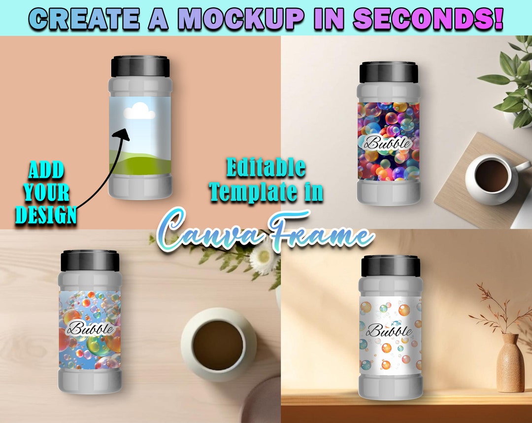 Canva Frame Bubble Bottle Label Mockup Party Favor Mockup, Change ...