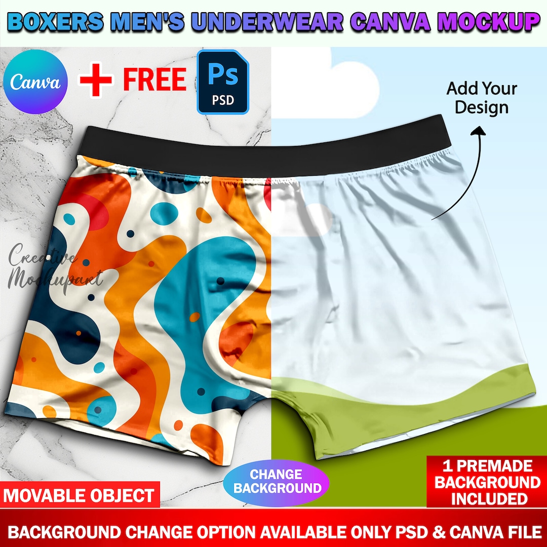Canva Men's Underwear Mockup, Polyester Boxer Mockup, Briefs Mockup ...