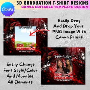 Graduation 3D Shirt Design, Red & Black T-shirt Design Template, 32x27 ...