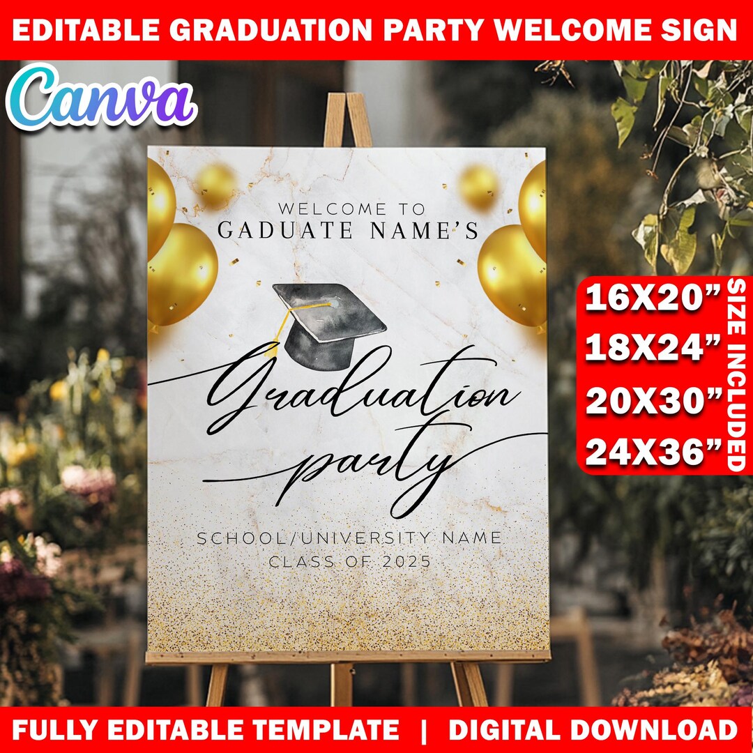Modern Graduation Party Welcome Sign Template, Editable Canva Grad ...