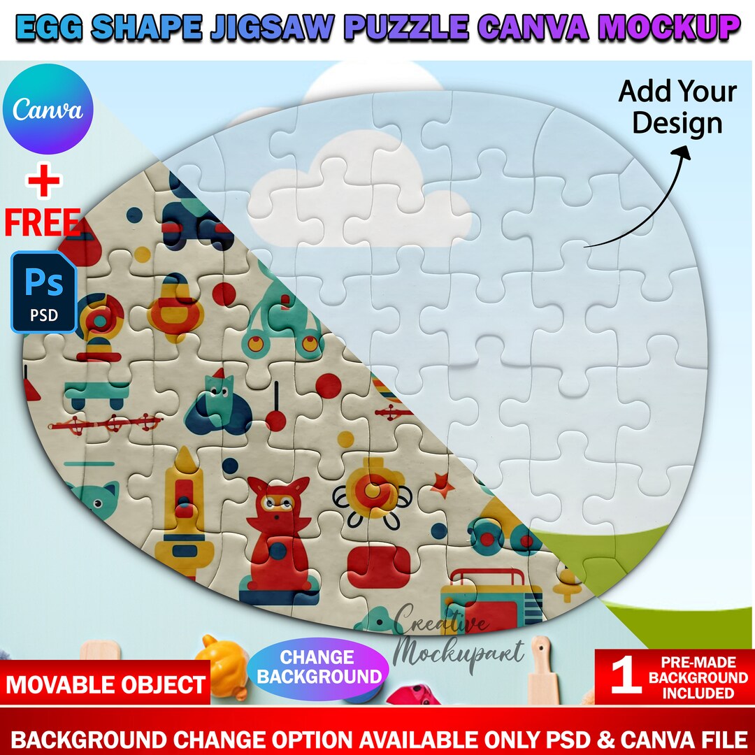 Canva Egg Shape Puzzle Mockup, Jigsaw Puzzle Template for Sublimation ...