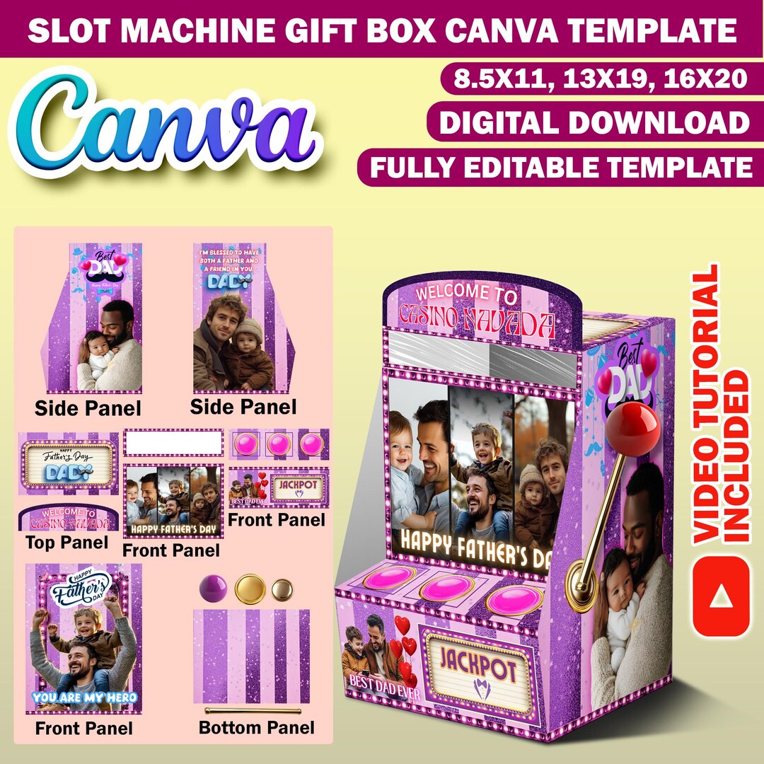 Father's Day Slot Machine Canva Frame Template, Foam Board Father's Day ...