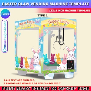 Canva Claw Easter Vending Machine Template, Editable 13 X 19 Blank Template, 50 Claw Panel PNG ...