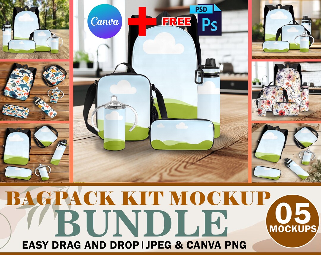 Canva Back to School Kit Mockup Scene, Dye Sublimation School Bag Kit ...