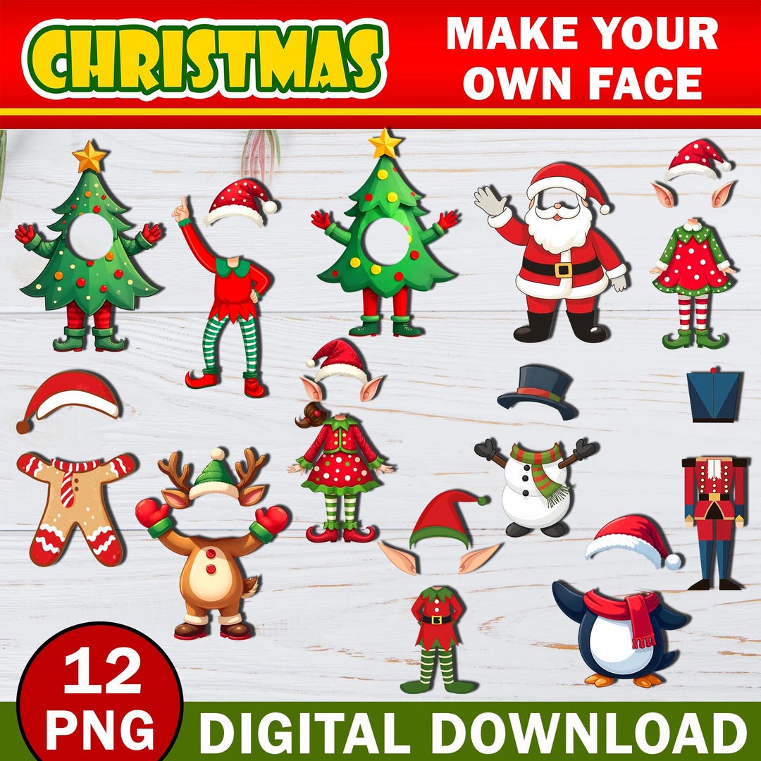 Christmas Add Your Own Photo Face Mega Bundle, DIY Elf, Santa Reindeer ...