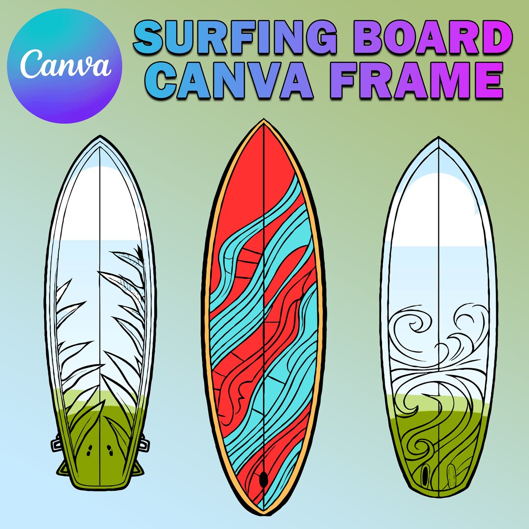Custom Your Surfing Board Frame, Editable CANVA Frame Bundle - Digital ...