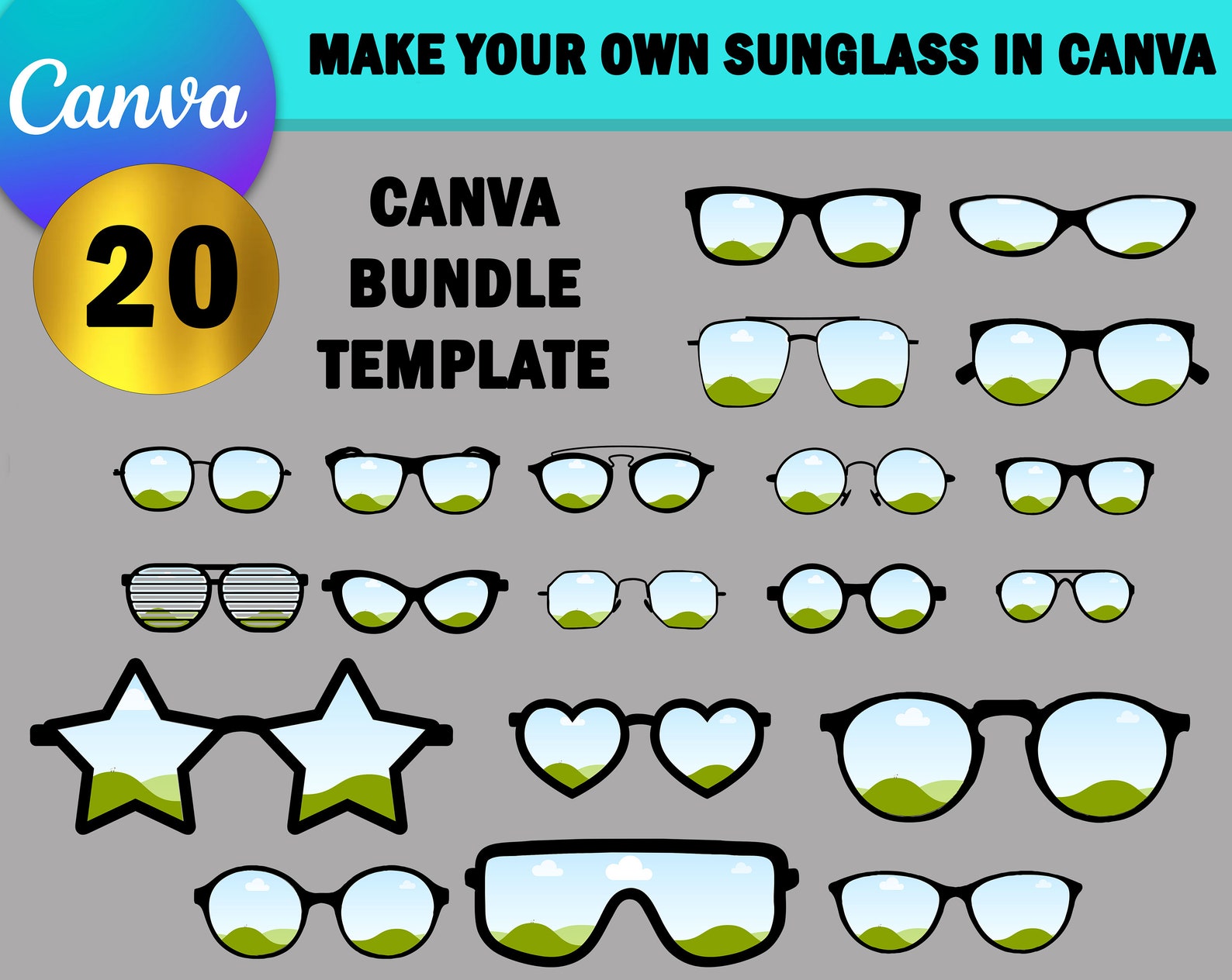 20 Sunglass Canva Frame Template | Make Your Own Sunglass Design in ...