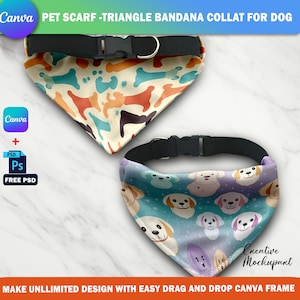 Canva Sublimation Pet Scarf Mockup, Triangle Bandana With Collar Mockup ...