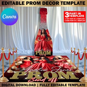 Custom Prom Decor Canva Template Bundle, Name Cutout, Red & Gold Prom ...