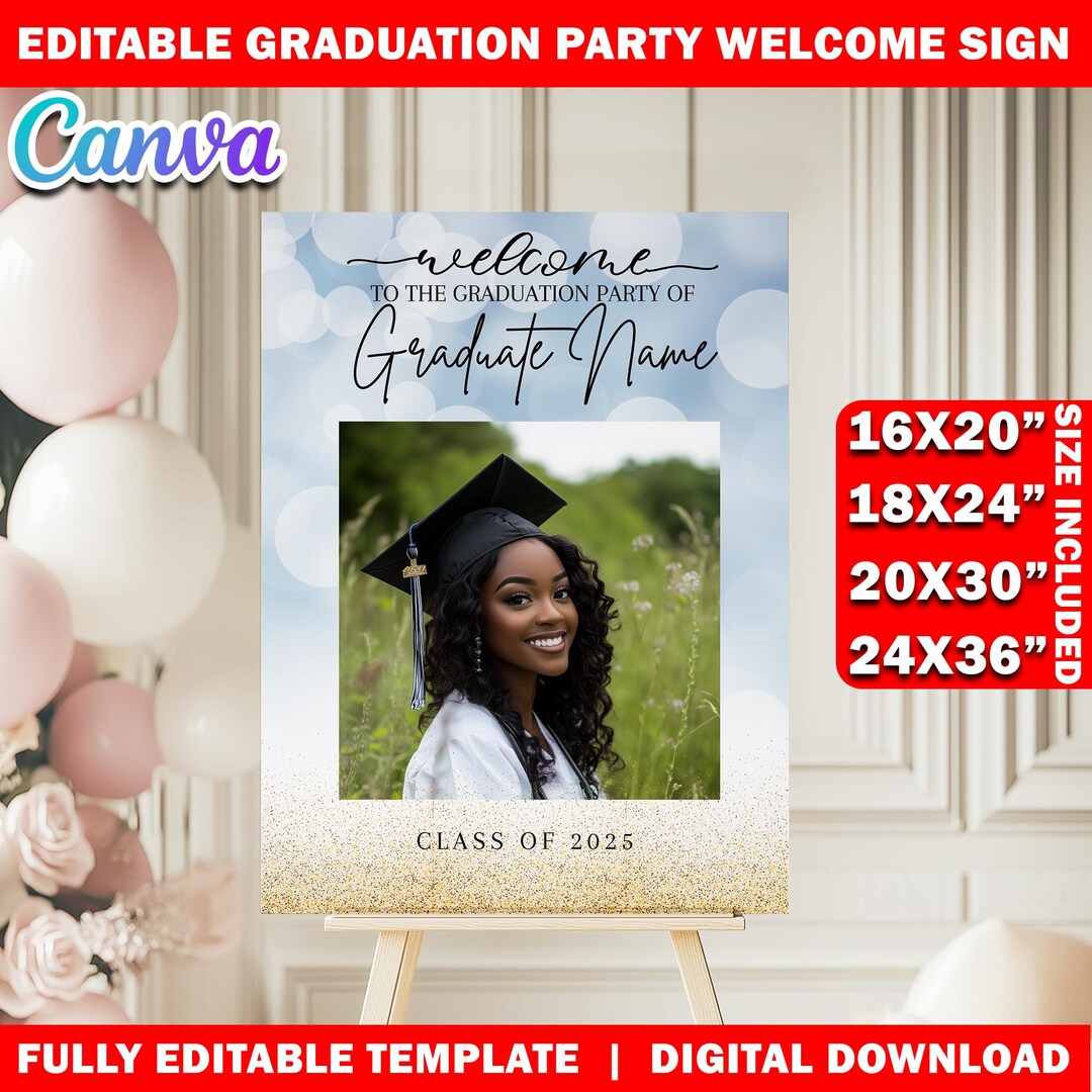 Graduation Party Welcome Sign Template, Editable Canva Grad Decor ...
