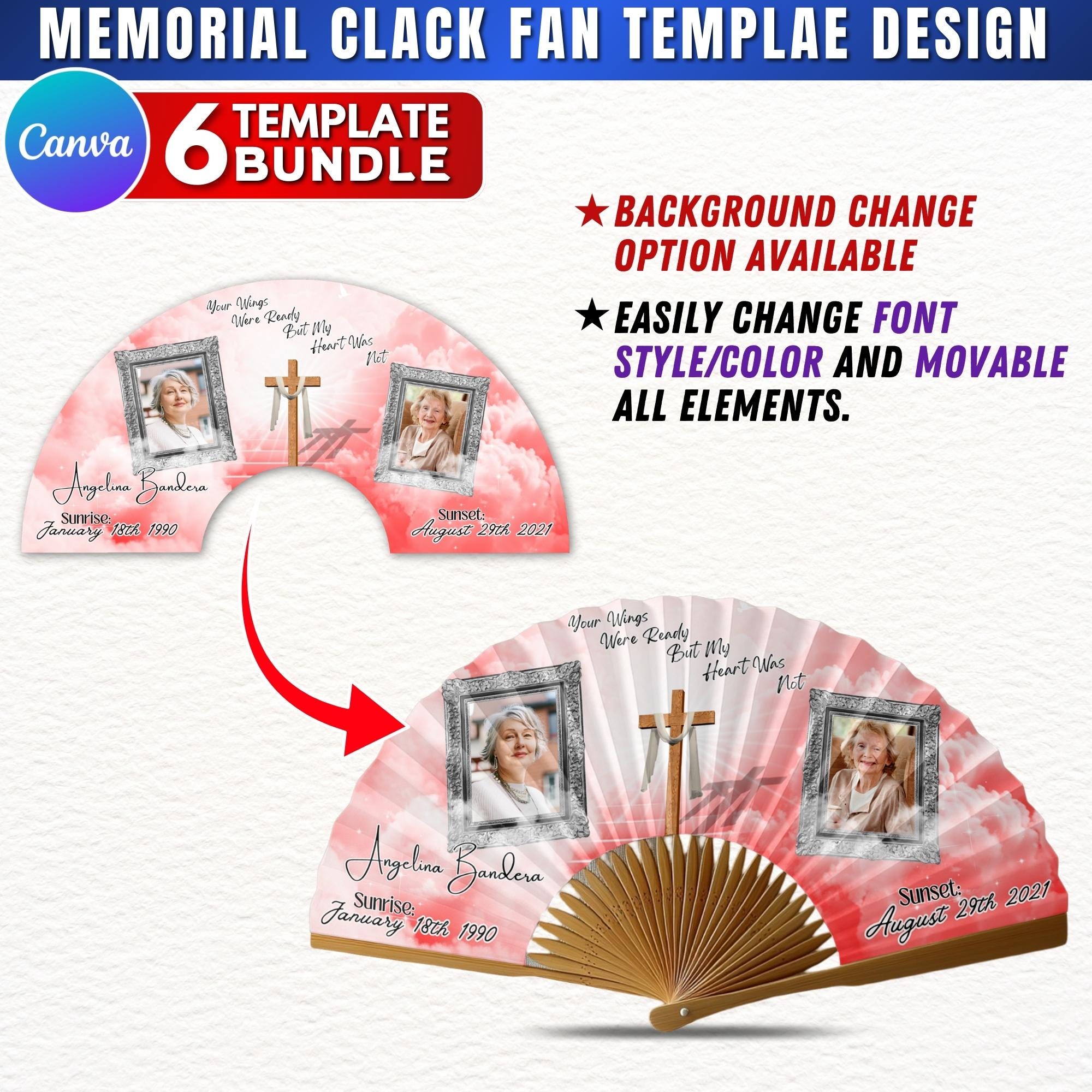 6x Clack Fan Memorial Design Canva Templates, Fully Editable Drag ...
