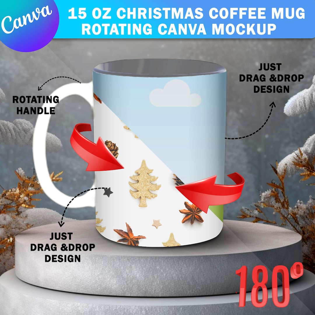 Canva 15oz Rotating Coffee Mug Mockup | Christmas Background, Animated ...