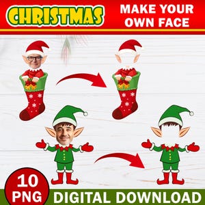 Custom Add Your Own Photo Face, DIY Elf Yourself PNG Bundle, Elf Face ...