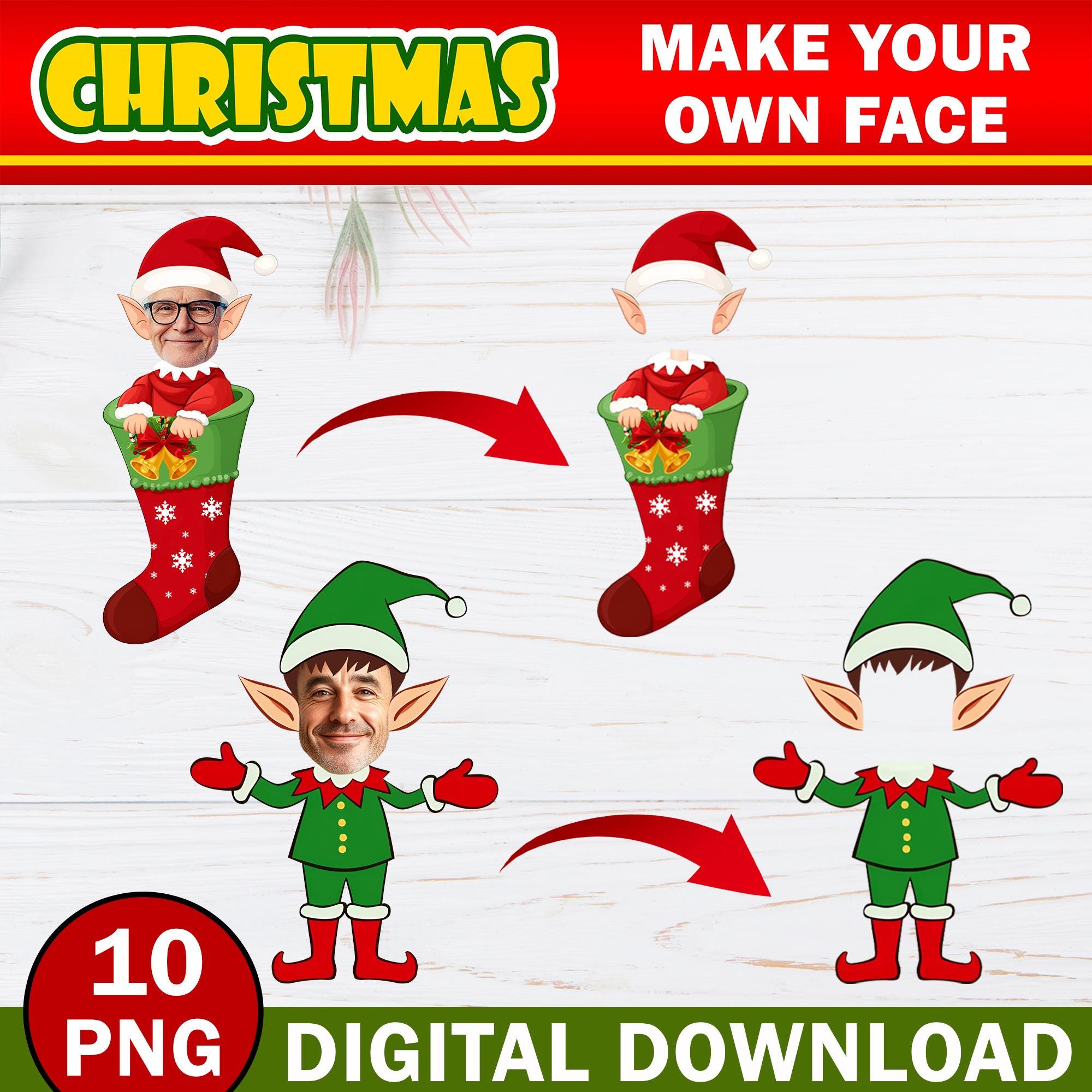 Custom Add Your Own Photo Face, DIY Elf Yourself PNG Bundle, Elf Face ...