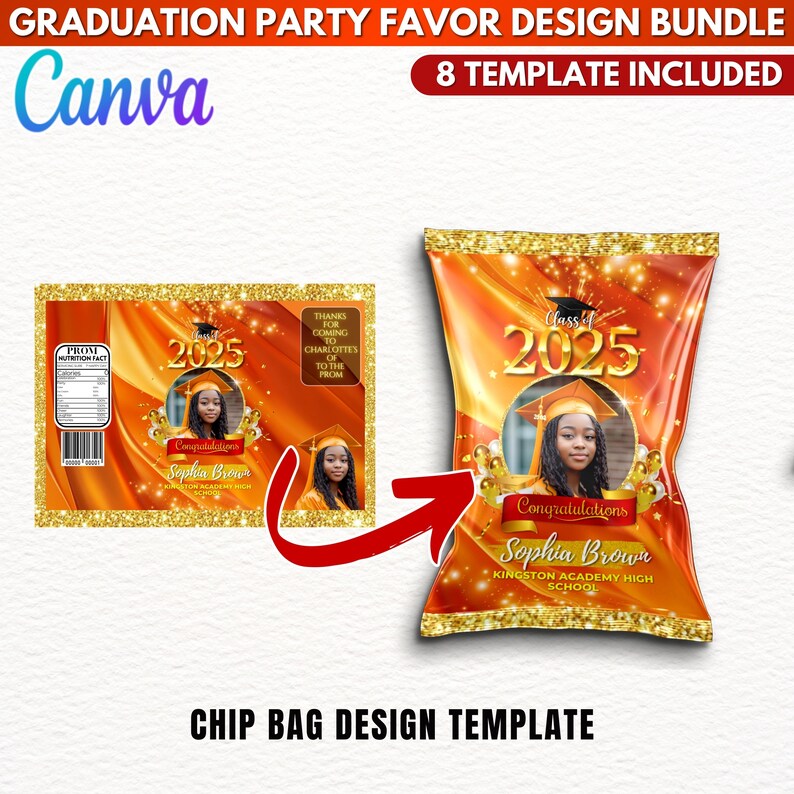 8X Graduation Party Favor Template Bundle, Orange Canva Editable ...