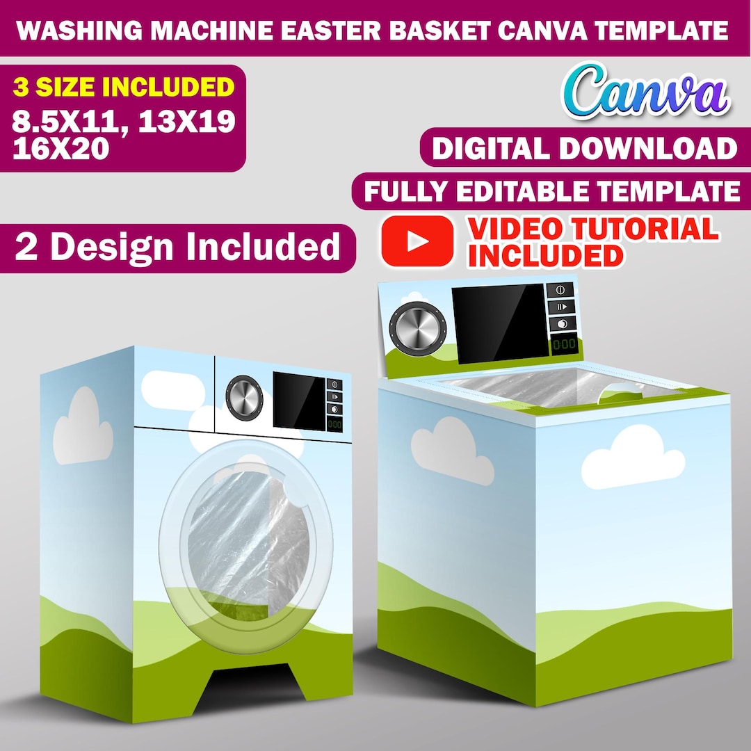 2X Front & Top Load Washing Machine Gift Box Canva Template, Editable ...