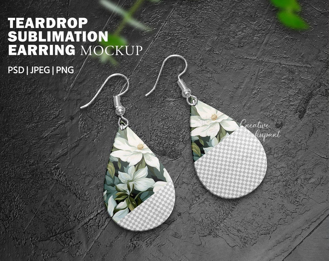 DYE Teardrop Sublimation Earring Mockup | | White/transparent ...