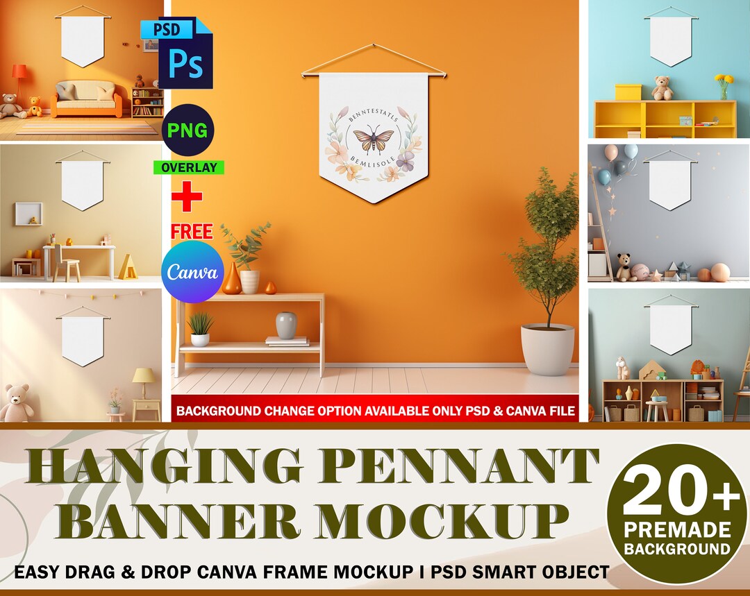 Pennant Banner Sublimation Mockup, Hanging Pennant Flag Mockup (20 Pre ...