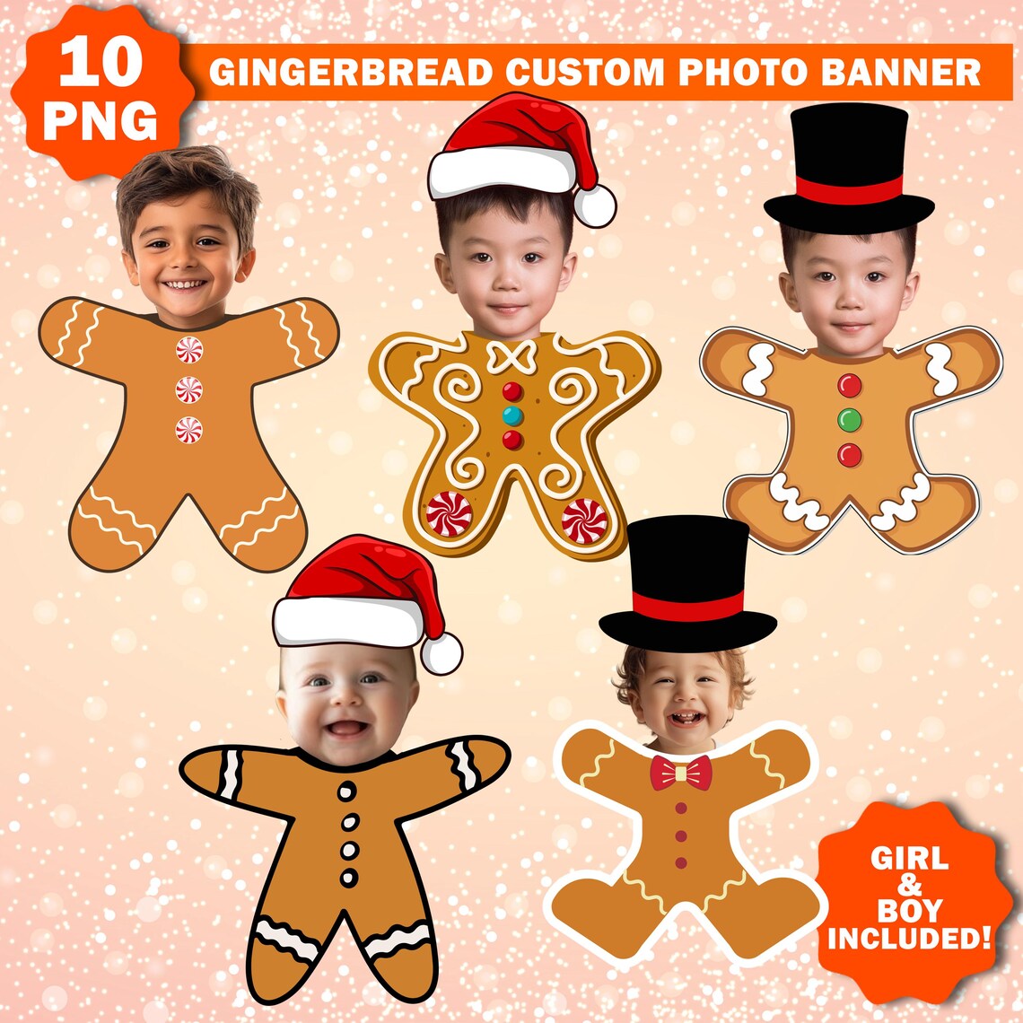 Add Your Own Gingerbread Custom Photo Face Banner, DIY Gingerbread ...