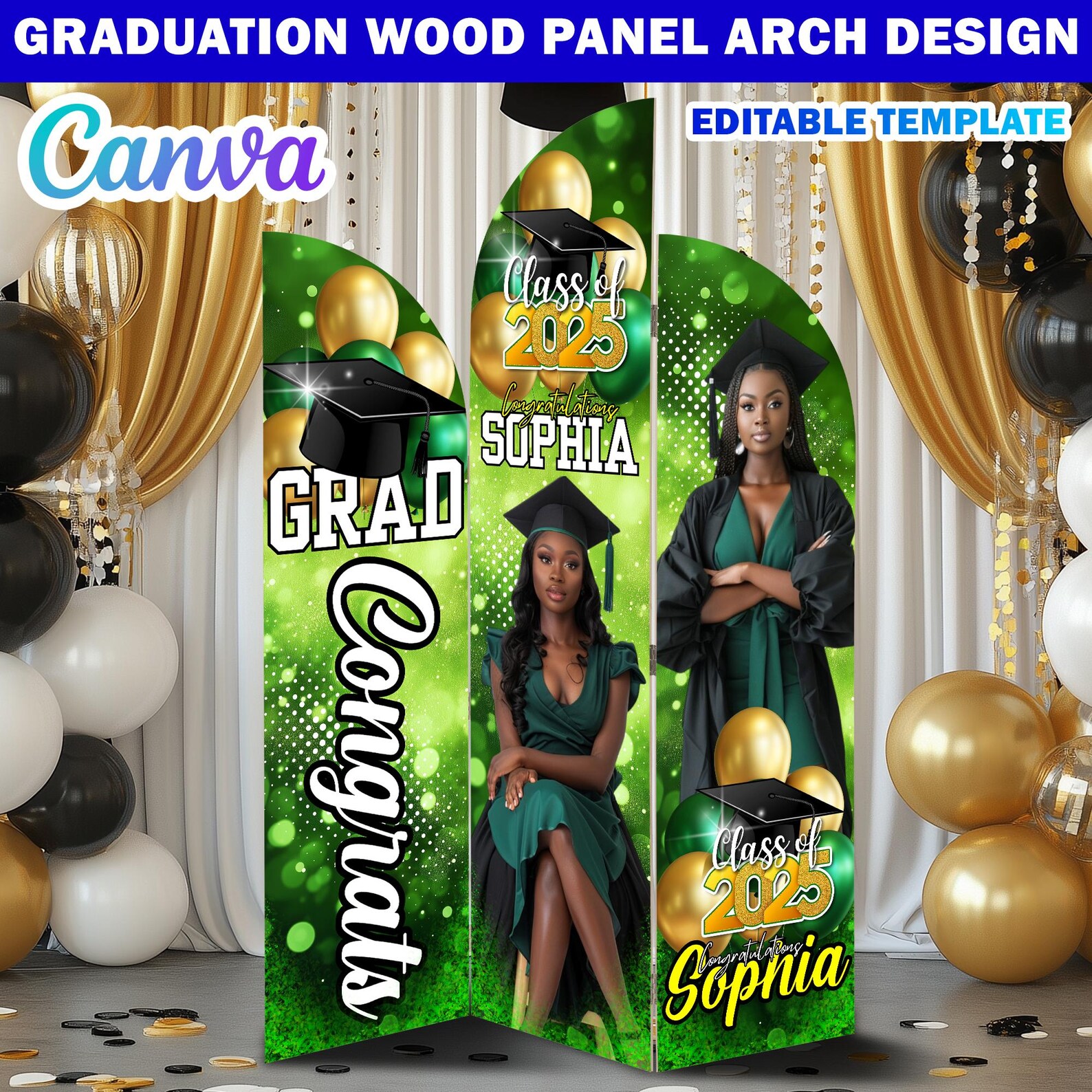Graduation Wooden Arch Panel Design Canva Backdrop Template Bundle ...