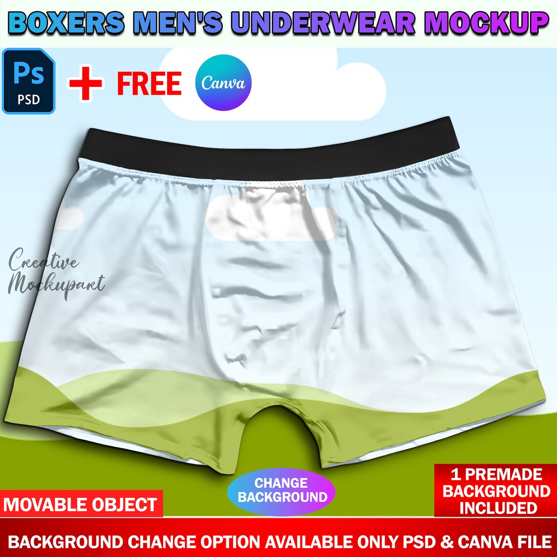 Dye Sublimation Boxers Men's Underwear Mockup, Briefs Mockup, Polyester ...