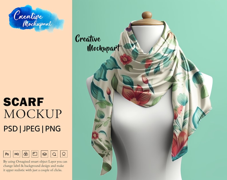 Silk Scarf Mockup | Wrapped Bandana Mockup| Change Background, Add Your ...
