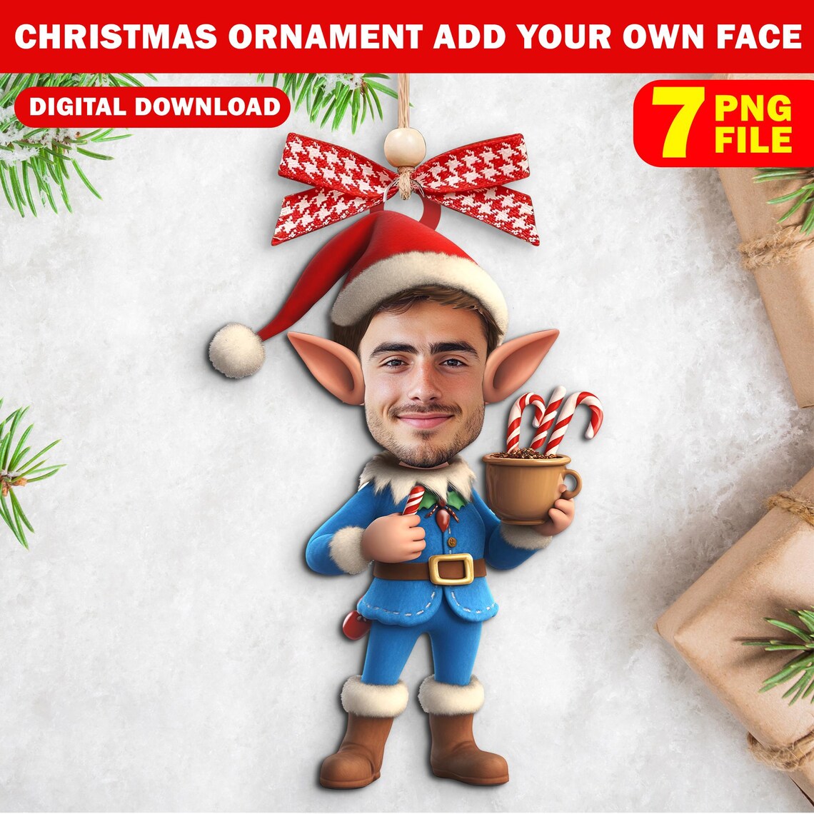 Christmas Add Your Own Custom Photo Face Ornament, DIY Elf Yourself PNG ...