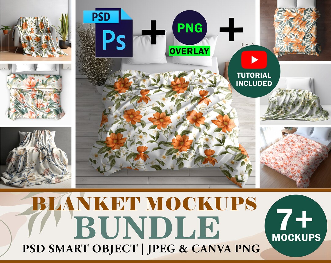 7 Blanket Mockups PSD Bundle | Minky Blanket Mockup| Sherpa Fleece ...