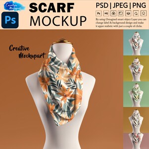 25 Scarf Mockup Bundle | Silk Scarf PSD Mockup, Wrapped Scarf, Flat Lay ...