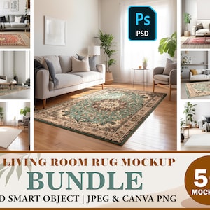 5 Living Room Rug Mockup Bundle | Area Rug Mockup | Room Carpet Mockup ...