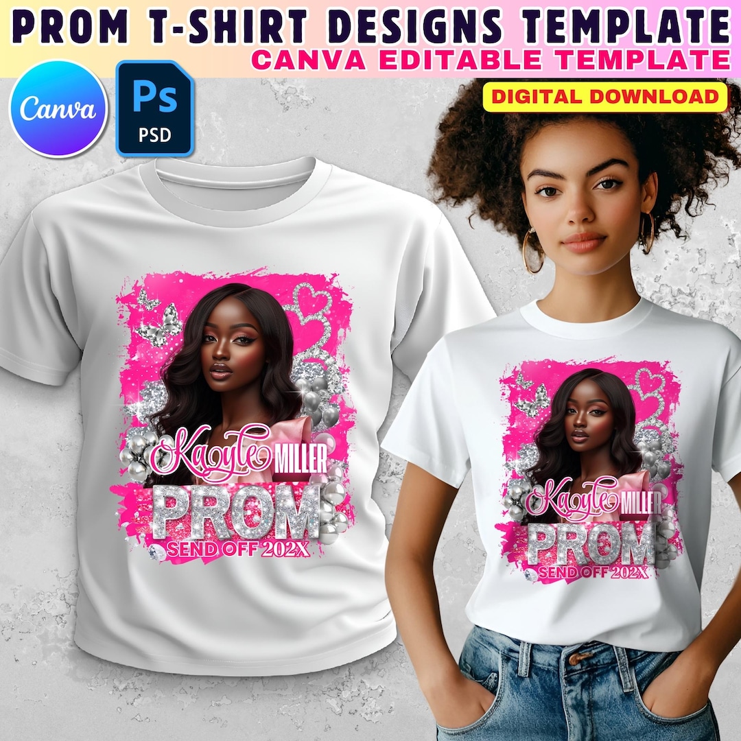 Prom Shirt Design, Pink and Silver DTF T-shirt Design Template, 16x20 ...