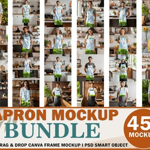 45X Apron Mockup Bundle, AOP & With Pocket Apron Canva Mockup, Kitchen, Woman, Man, Black ...