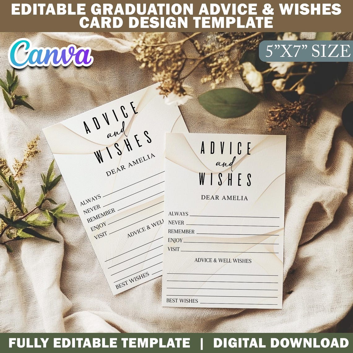 Graduation Advice & Wishes Card Design Bundle, Editable Graduation ...