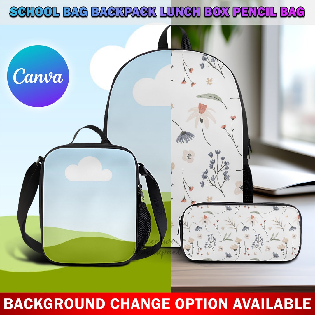 Canva DYE Sublimation School Bag Kit Mockup, Backpack Mockup, Lunch Box ...