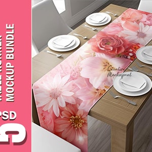 5 Table Runner Mockup Bundle | Pack of 5 Different Designs| Dye ...
