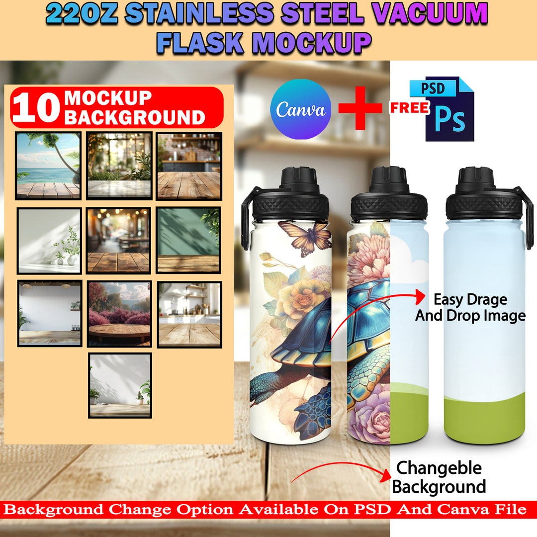 Canva 22oz Stainless Steel Vacuum Flask With Screw Top Mockup for ...