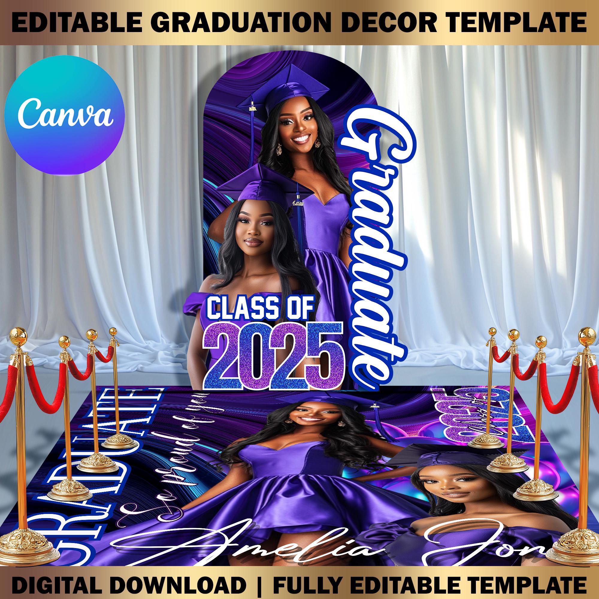 Custom Graduation Decor Canva Template Bundle, Name Cutout, Purple/blue ...