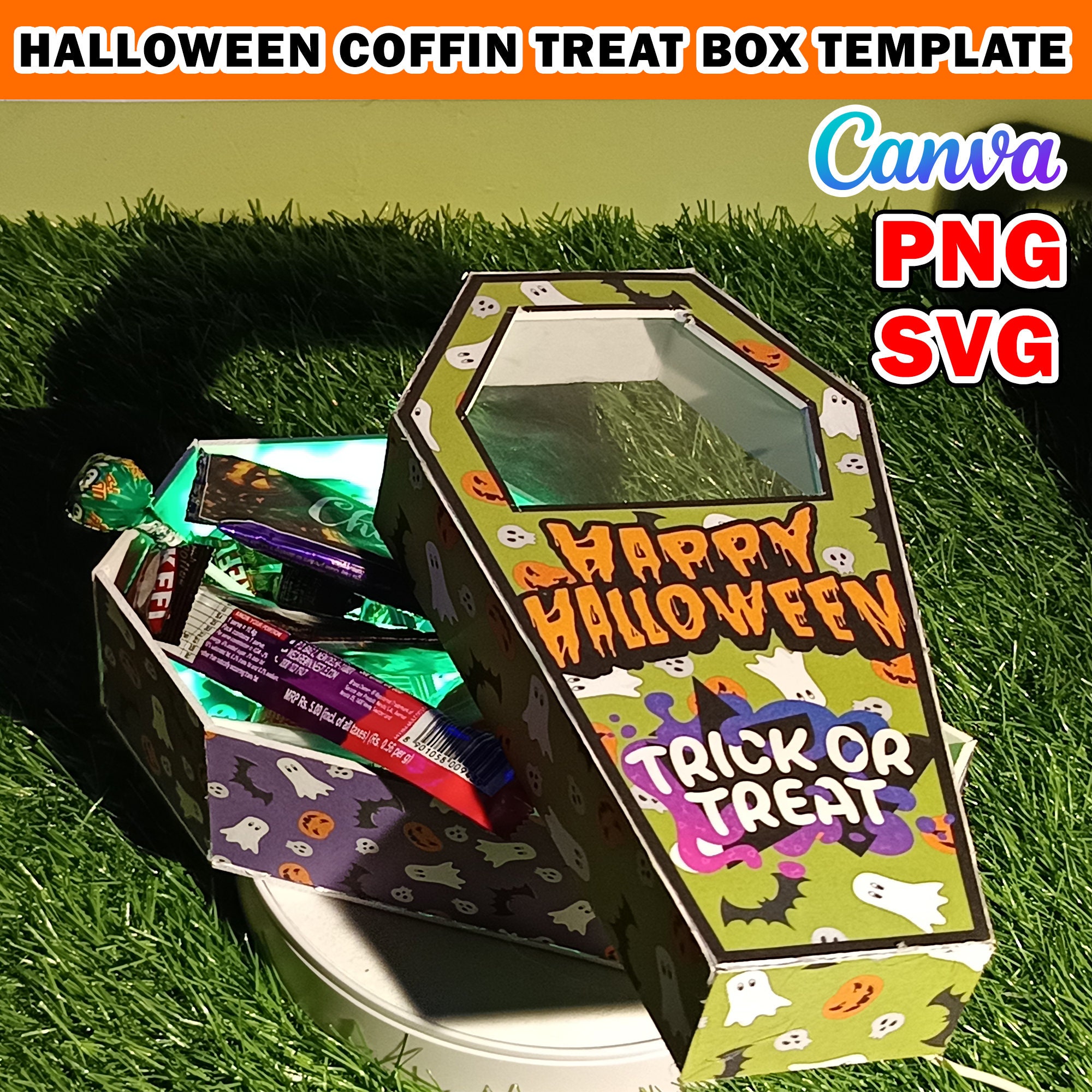 Halloween Coffin Gift Box SVG Template, Halloween Party Favor Coffin ...