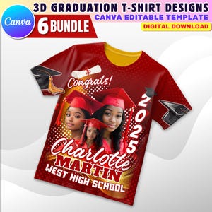 6x Graduation 3D Shirt Design Bundle, Grad T-shirt Design Canva ...