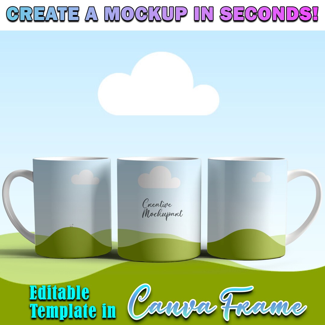 Canva Frame 11oz Mug Drag and Drop Mockup | 3 Mug Mockup | Mug Full ...