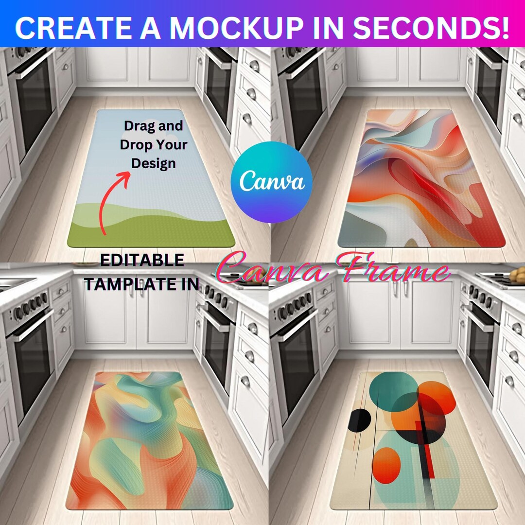 Canva Frame Kitchen Rug Mockup | Kitchen Room Carpet Mockup | Drag ...
