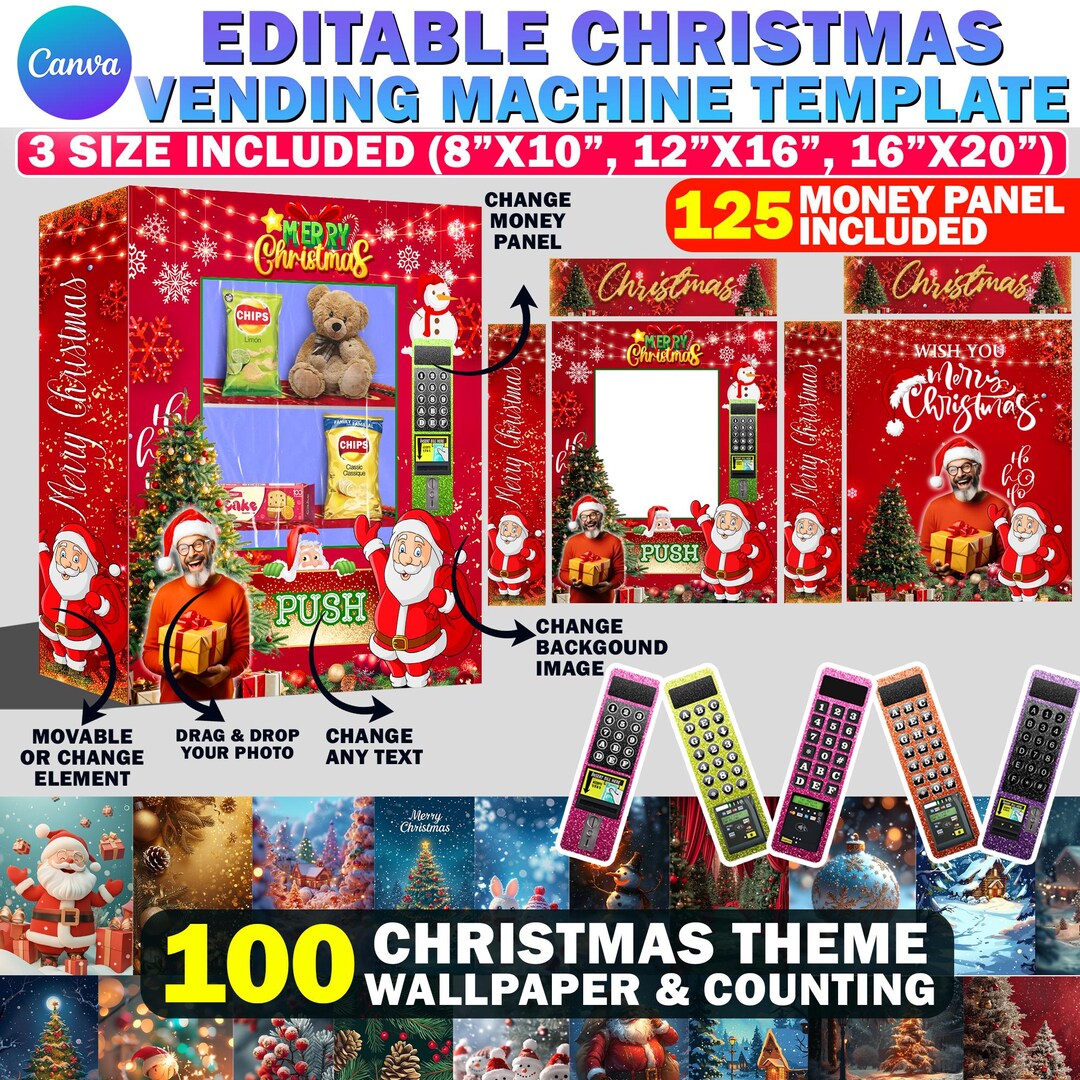 Editable Christmas Santa Theme Vending Machine Template, DIY Vending ...