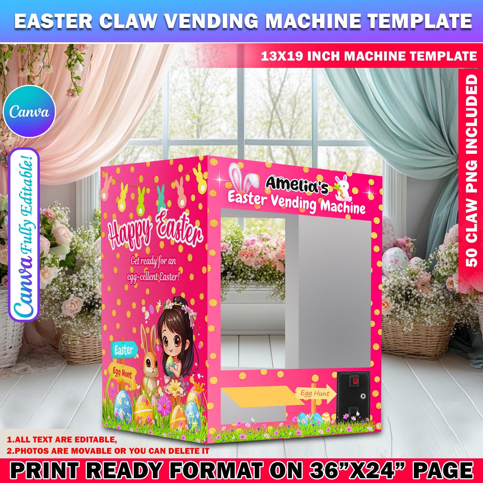 Editable Canva Claw Easter Vending Machine Template, 13 X 19 Blank ...