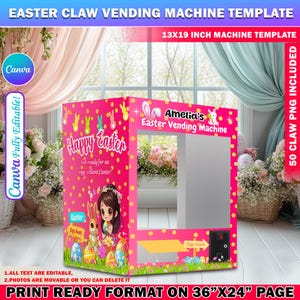 Editable Canva Claw Easter Vending Machine Template, 13 X 19 Blank Template, 50 Claw Panel PNG ...