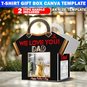 Canva Editable Father's Day Dad Flix T-shirt Gift Bag Box Template ...