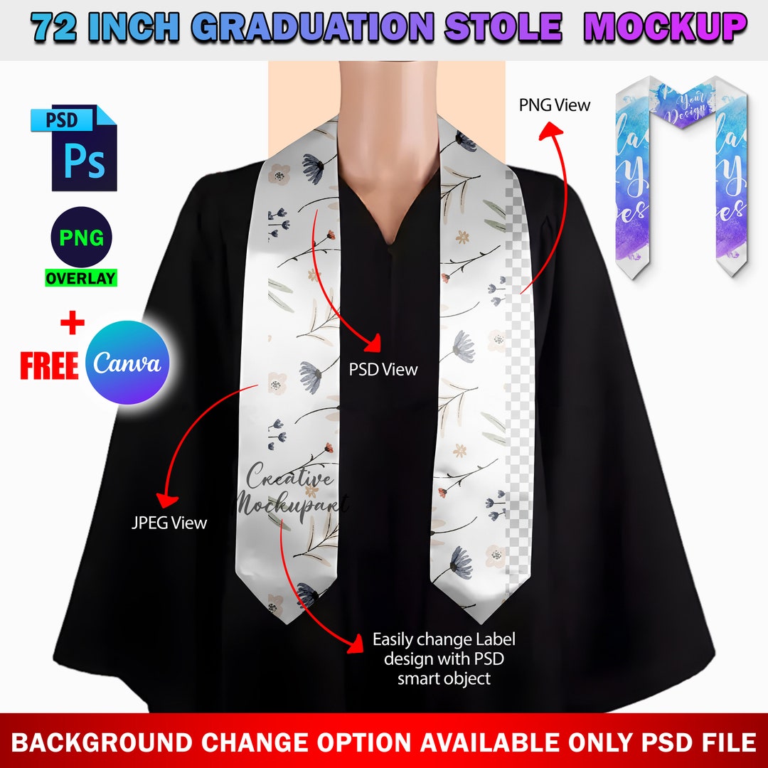 Dye Sublimation 72 Inch Graduation Stole Mockup, Insert Design, Change ...